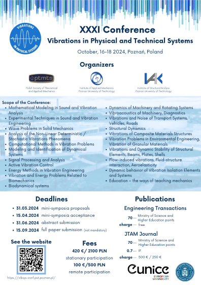 31st Conference on Vibrations in Physical and Technical Systems – EUNICE