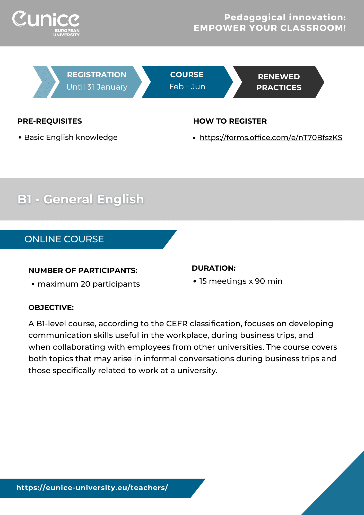B1 General English Course – EUNICE